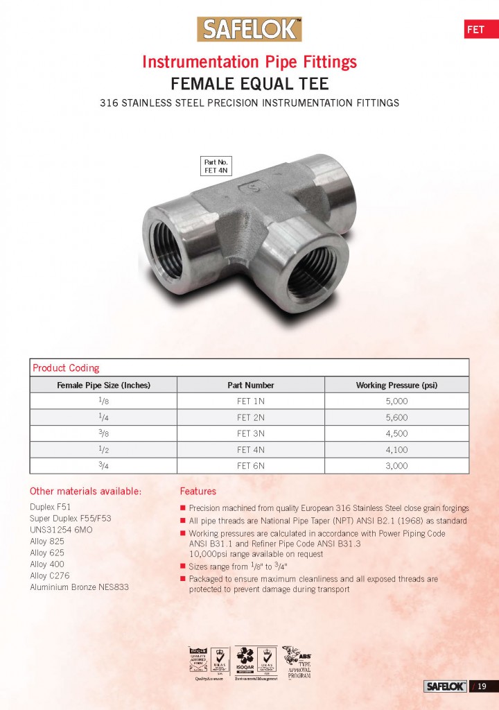 Instrumentation Pipe Fittings | Safelok